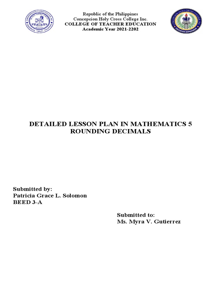 Rounding Decimals Lesson Plan for Grade 5 | PDF | Numbers | Communication