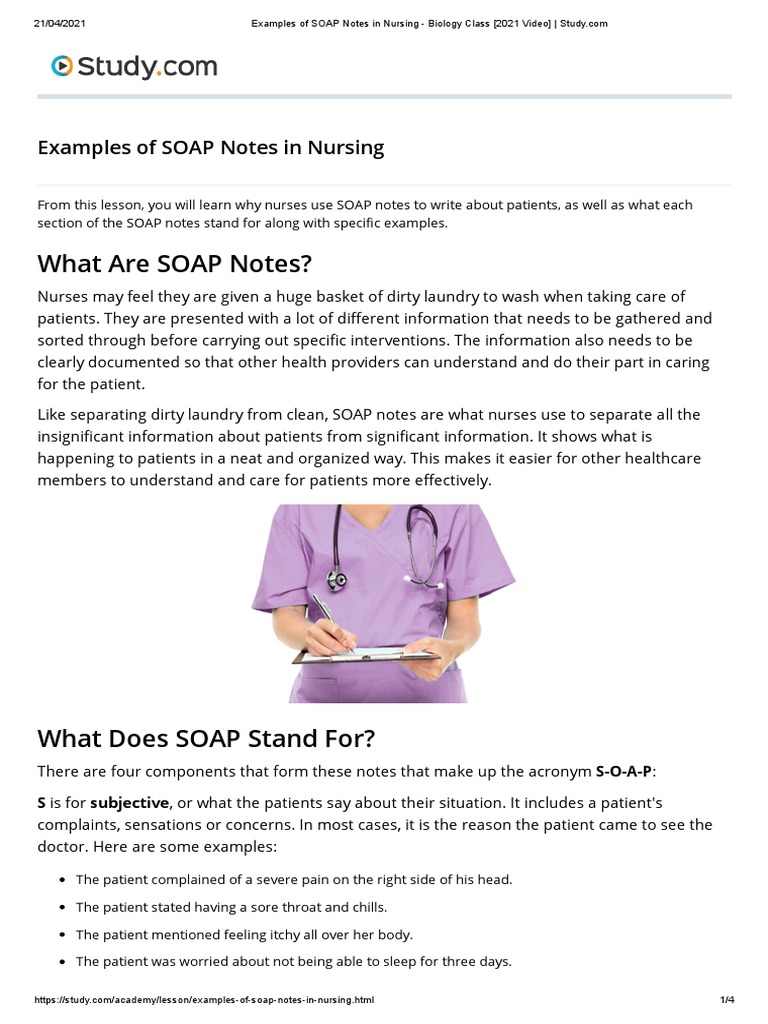 Examples of SOAP Notes in Nursing - Biology Class (2021 Video) | PDF ...