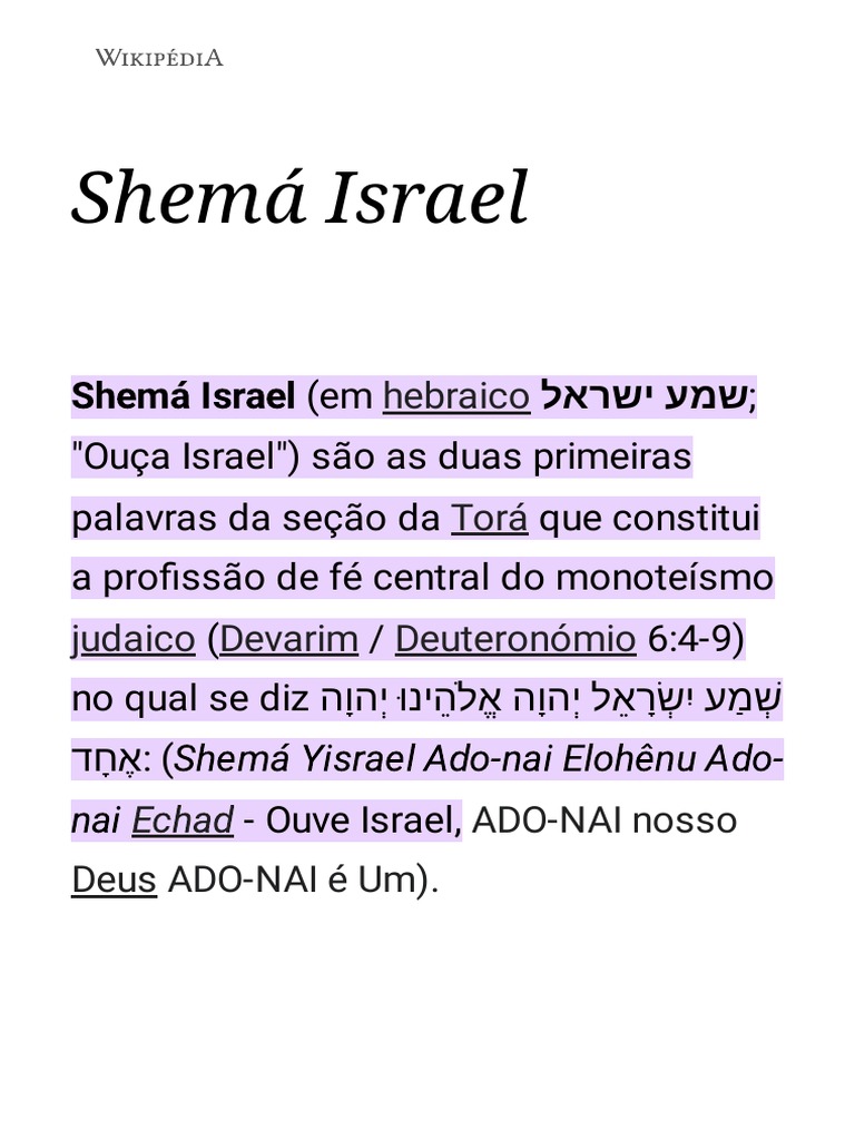 Oração Shemá Israel em Português | PDF | Shema Yisrael | Livros do ...