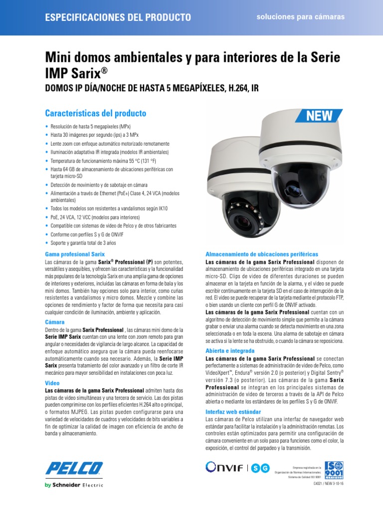 Sarix IMP Indoor and Environmental Mini Dome Cameras Specification Sheet - Spanish | PDF ...
