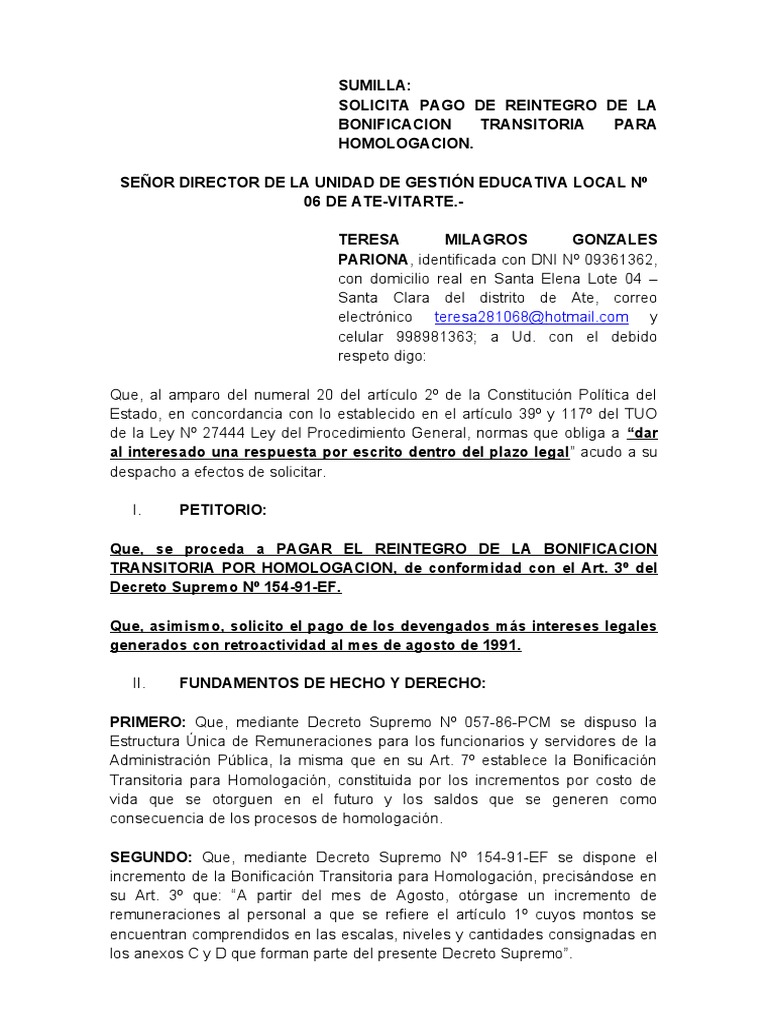 Solicitud de Pago de Reintegro Bonificación | PDF | Ciencias Políticas | Justicia