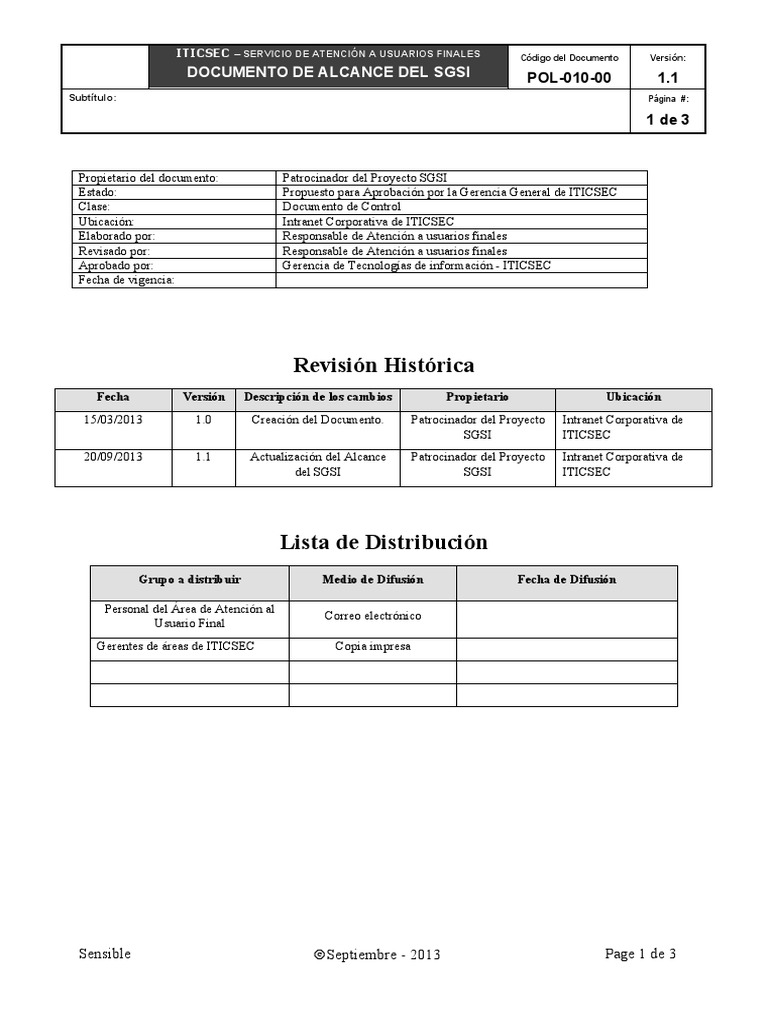 7_1_ALCANCE DEL SGSI | PDF | Mesa de ayuda | Seguridad de información