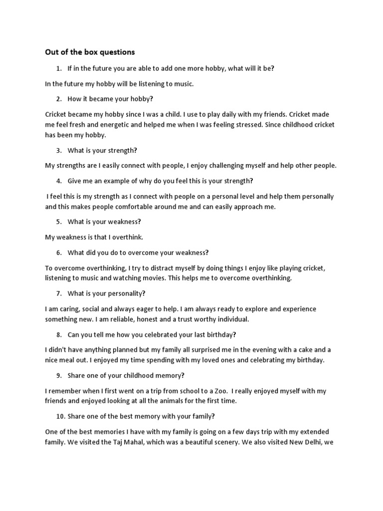 Out of The Box Questions | PDF | Pharmacy | Motivation