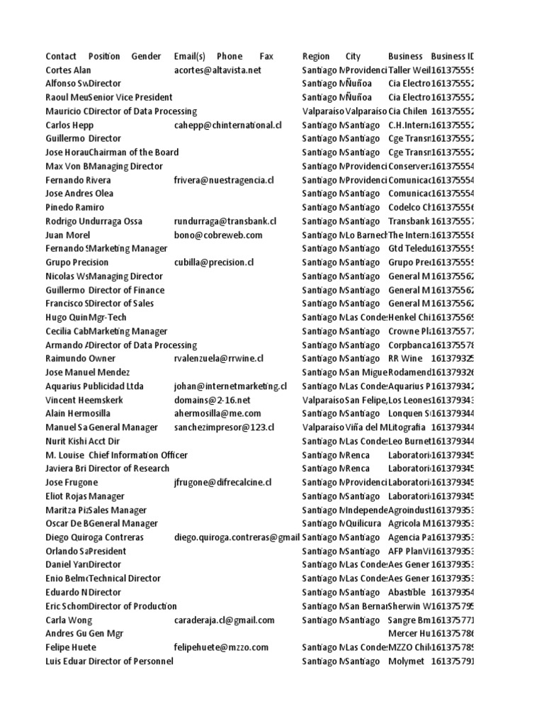 Chile Contacts | PDF | Santiago