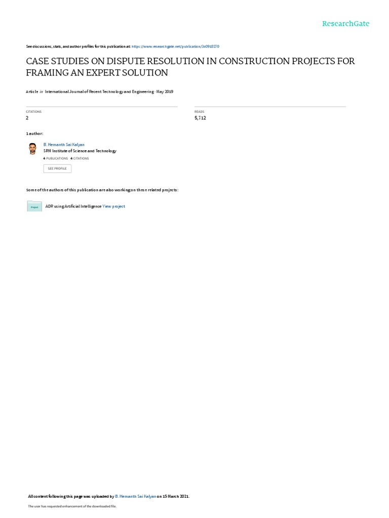 Case Studies On Dispute Resolution in Construction Projects For Framing ...