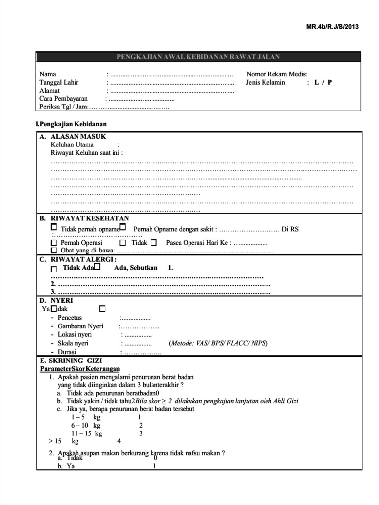 PDF Formulir Pengkajian Awal Kebidanan Pasien Rawat Jalan - Compress | PDF