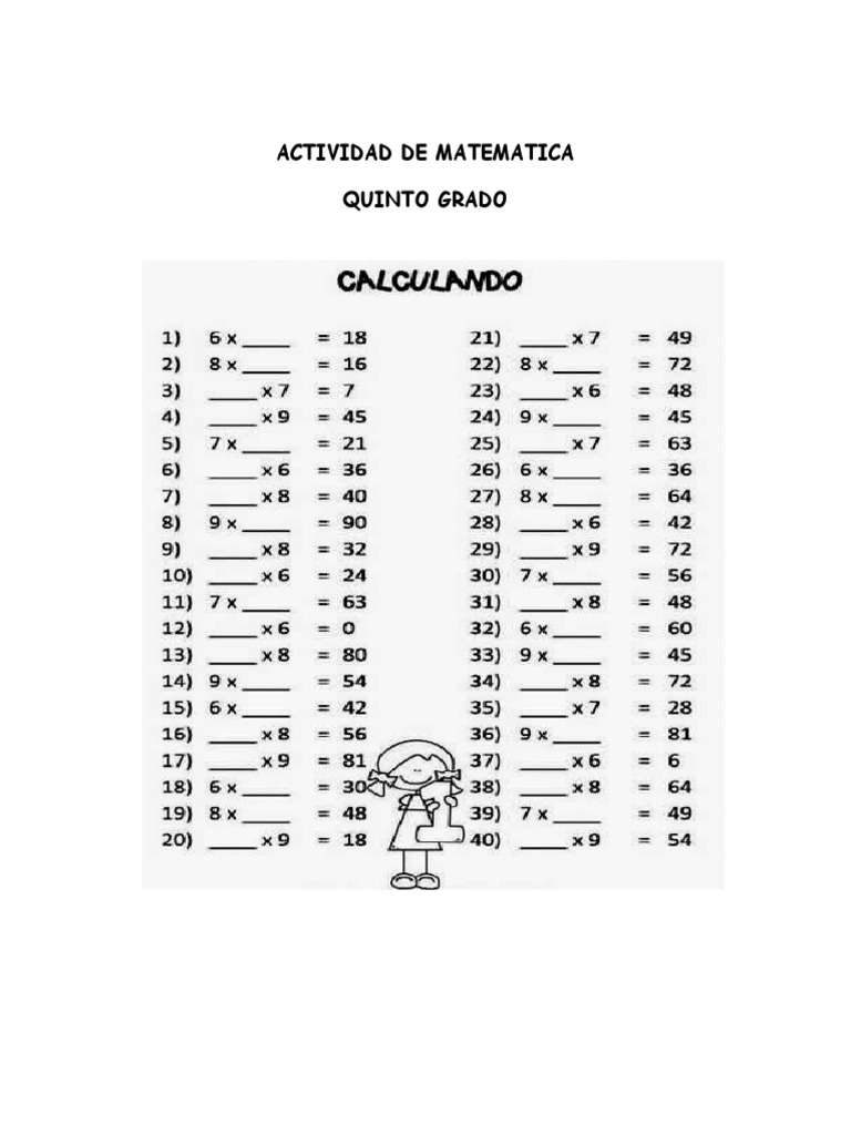Actividad de Matematica Cuarto Grado | PDF