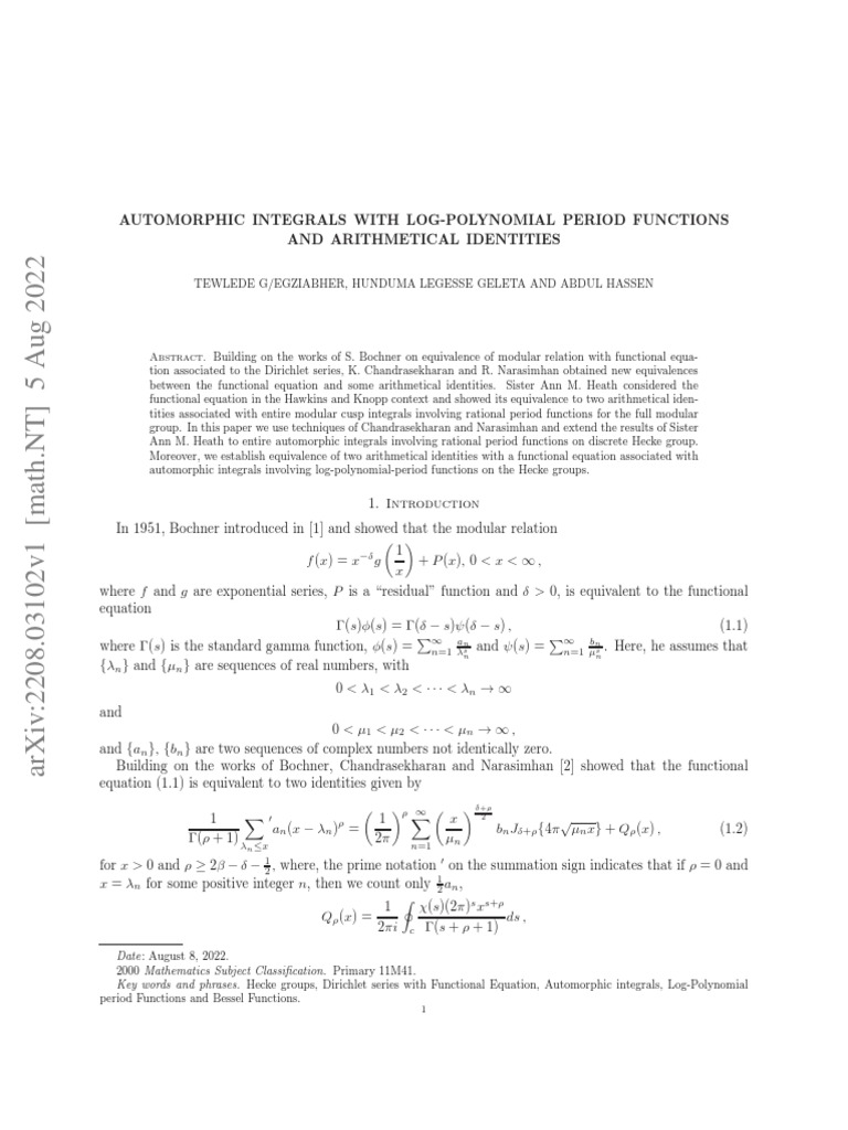 Automorphic Integrals With Log Polynomia PDF | PDF | Mathematical Relations | Algebra