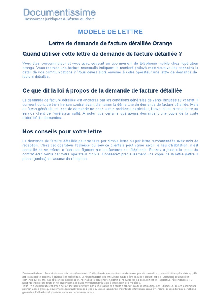 Lettre de Demande de Facture Detaillee Orange 234 | PDF | Facture