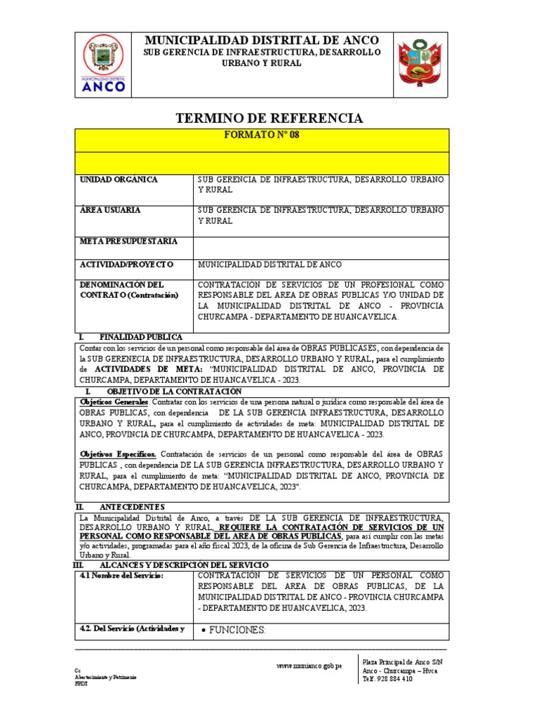 Formato-Tdr-Servicio Jefe de Obras | PDF | Gobierno local