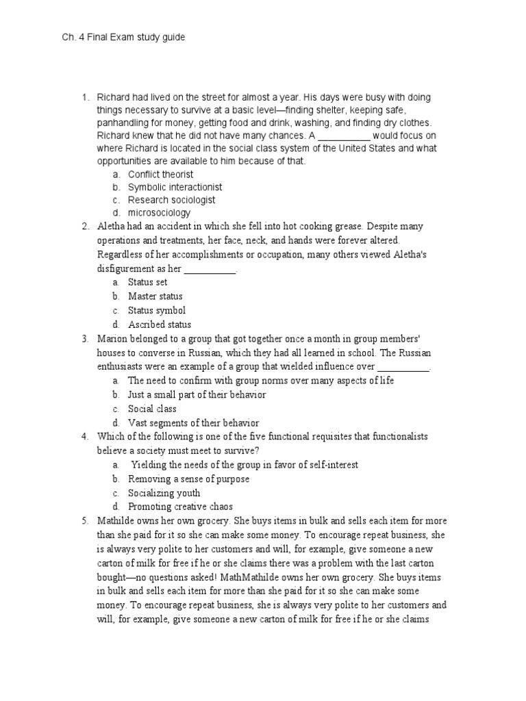 Ch. 4 Final Exam Study Guide | PDF | Sociology | Social Psychology
