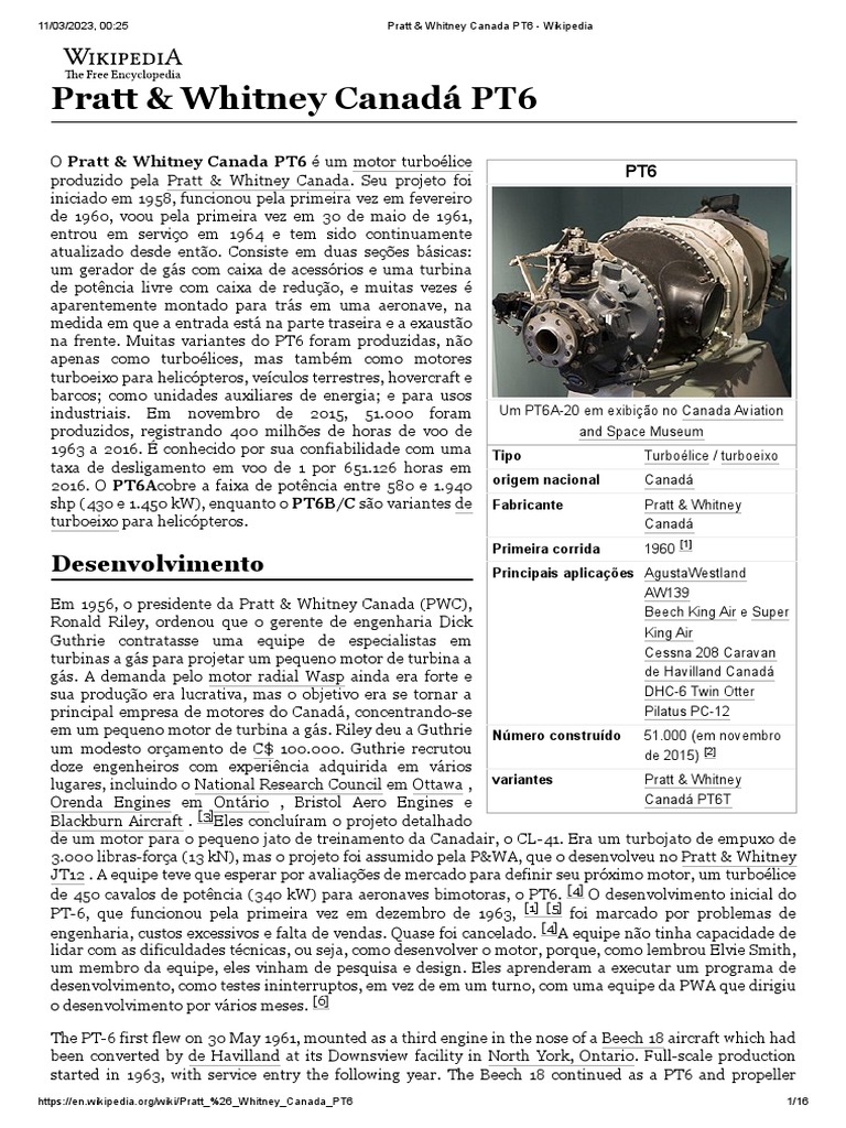 Pratt & Whitney Canada PT6 - Wikipedia | PDF | Aviação | Aeronave