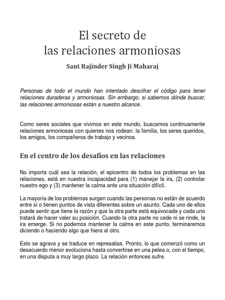 El Secreto de Las Relaciones Armoniosas - Rajinder Singh | PDF | Amor | Meditación