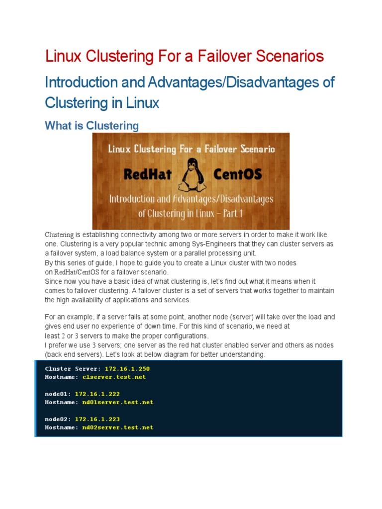 Linux Clustering For A Failover Scenarios Pdf Computer Cluster Load Balancing Computing