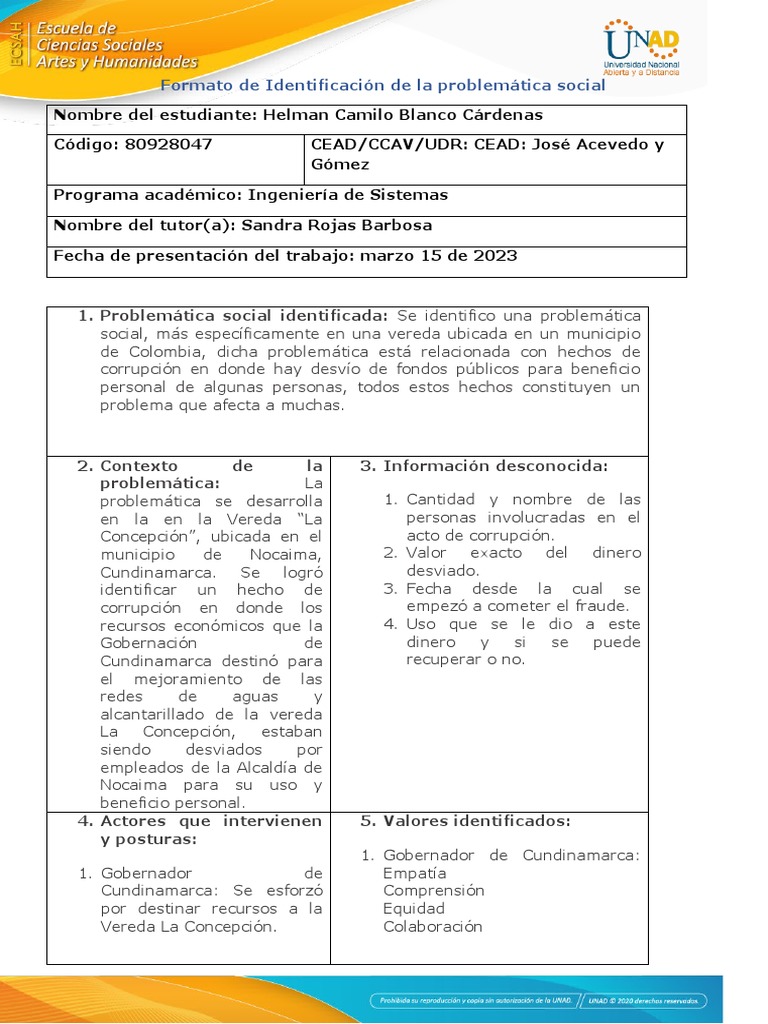 Anexo 1 - Formato Identificación Del Problema - Camilo Blanco | PDF