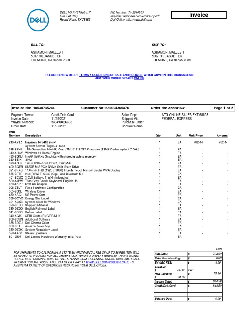 Computer Invoice | PDF | Intel | Dell