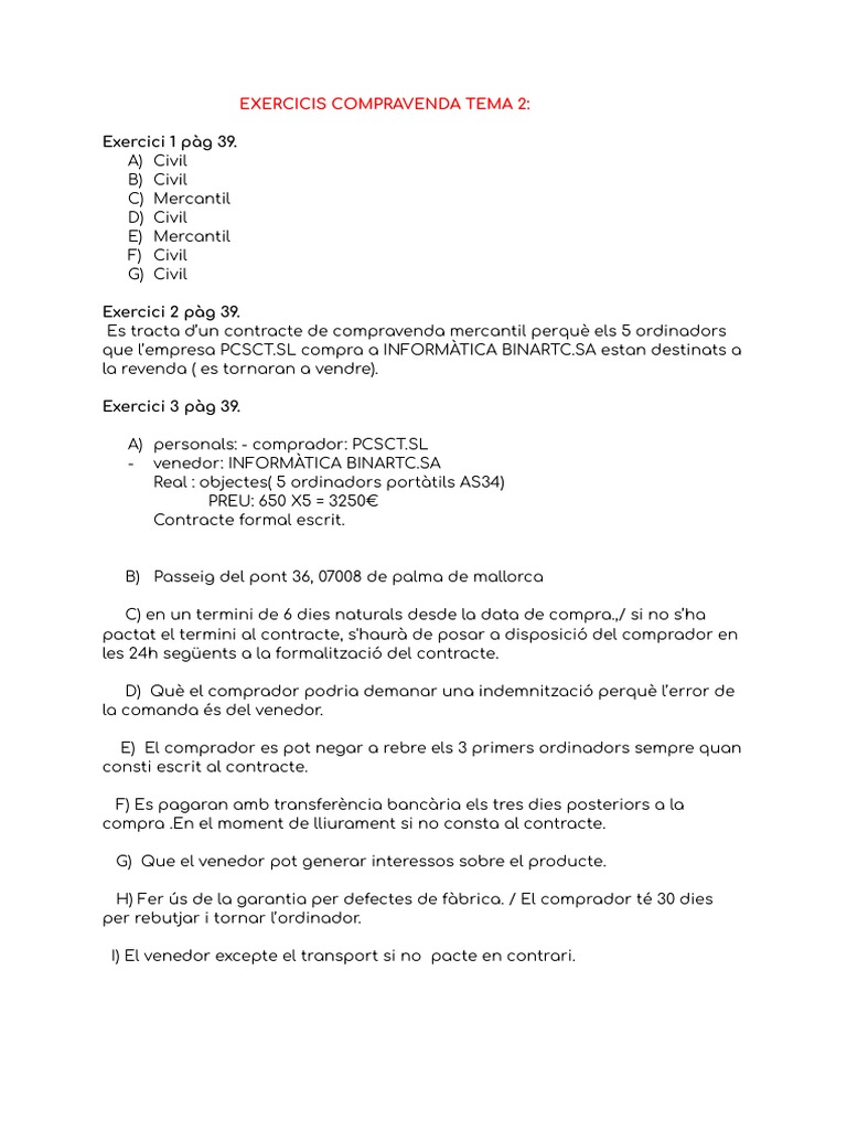 Exercicis Compravenda Tema 2 | PDF