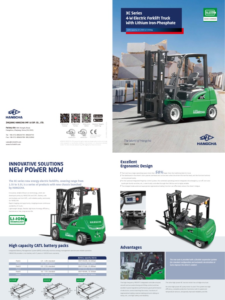 1.5-3.5t XC Series Electric Forklift With Li-Ion Technology | PDF | Truck | Lithium Ion Battery