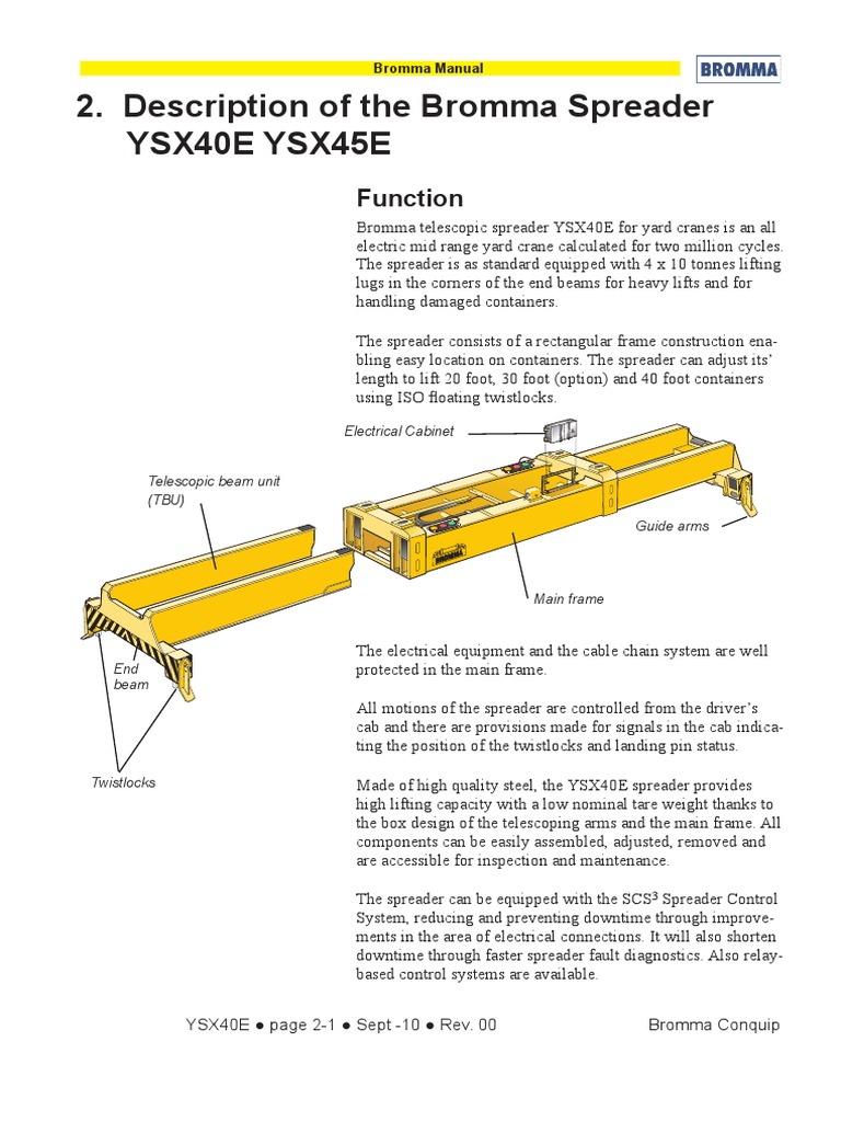 Bromma YSX40E Spreader Overview | PDF | Crane (Machine) | Equipment