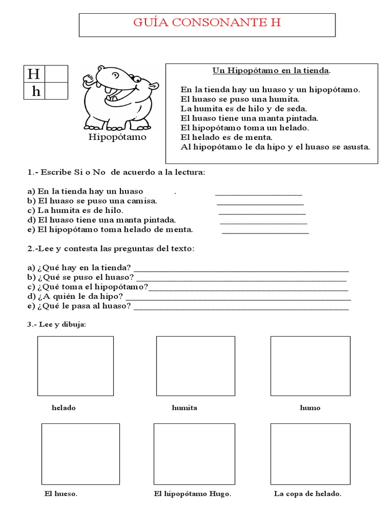 Actividades con la letra H y hipopótamo | PDF