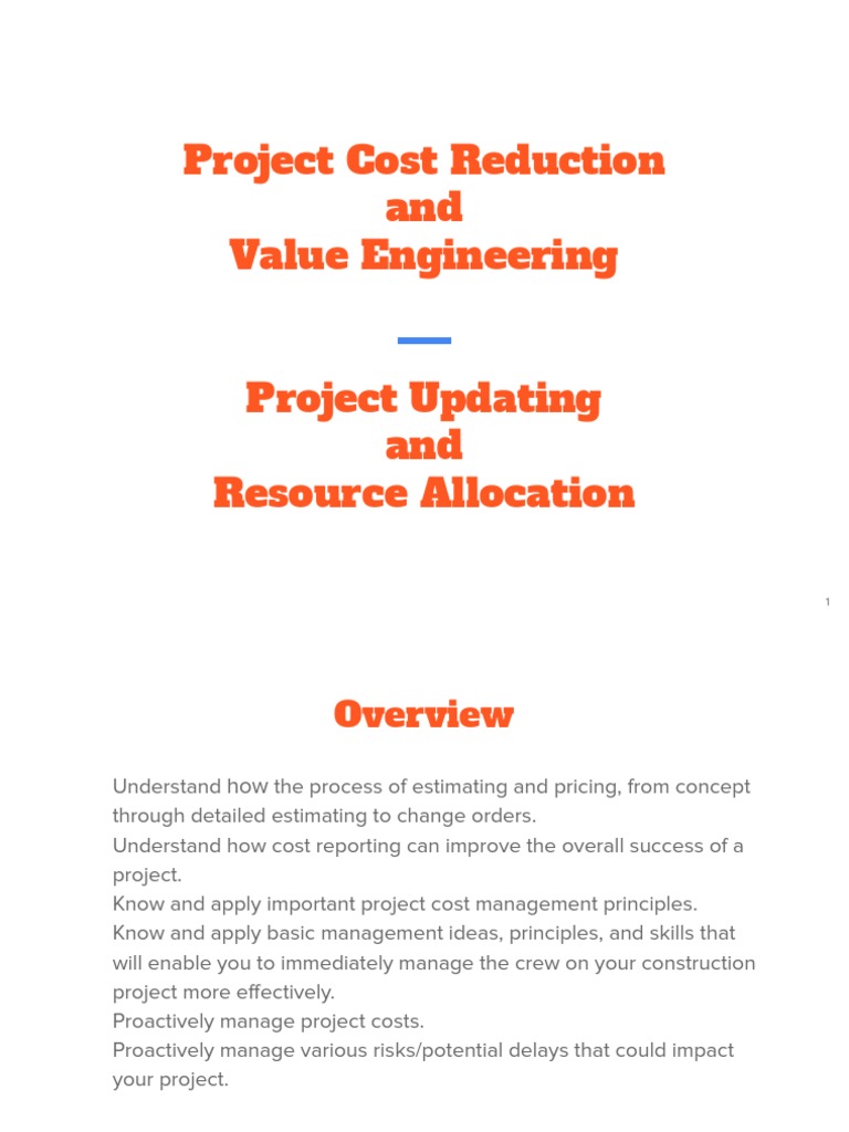 Project Cost Reduction and Value Engineering PDF | PDF | Cost Accounting | Business