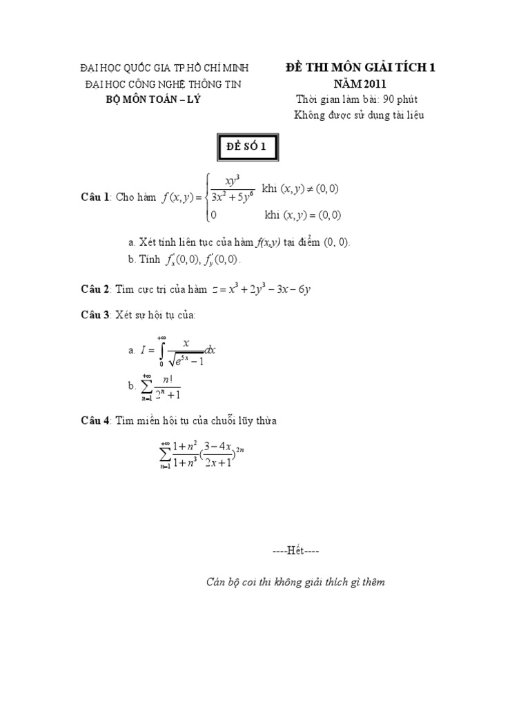 Tailieuxanh de Thi Giai Tich Truong Dai Hoc CNTT 1881 | PDF