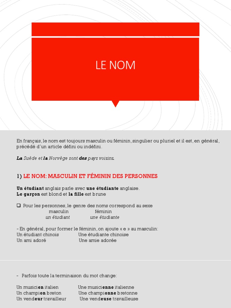 Genre et Pluriel des Noms en Français | PDF | Genre grammatical ...