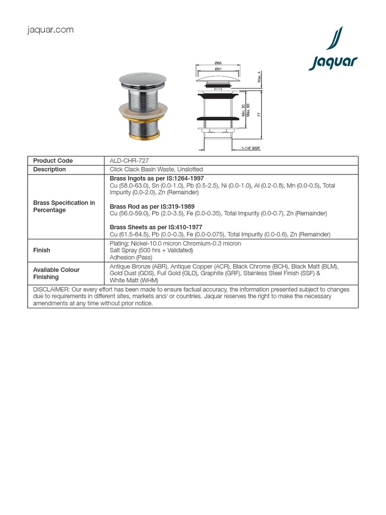 ALD-CHR-727 Click Clack Basin Waste | PDF