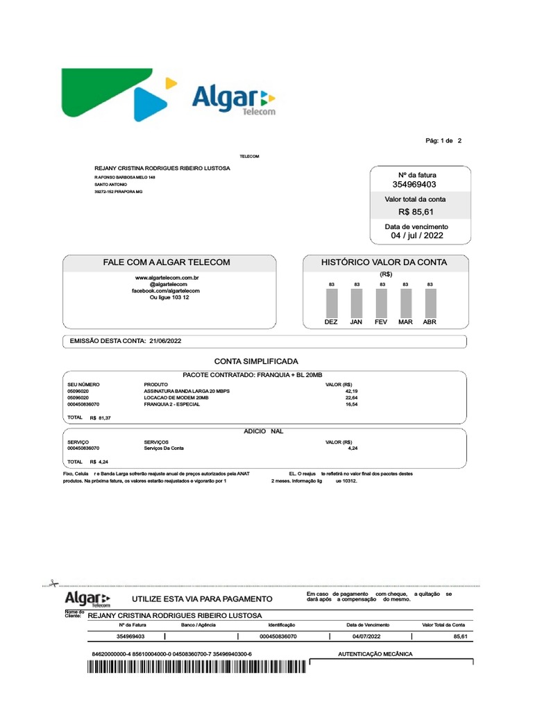 Fatura Telecom 04072022 | PDF | Internet | Telecomunicações