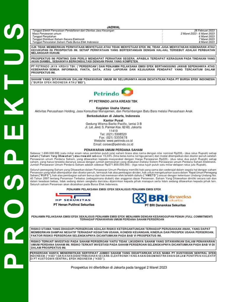 F - Prospektus Final PT Petrindo Jaya Kreasi TBK | PDF