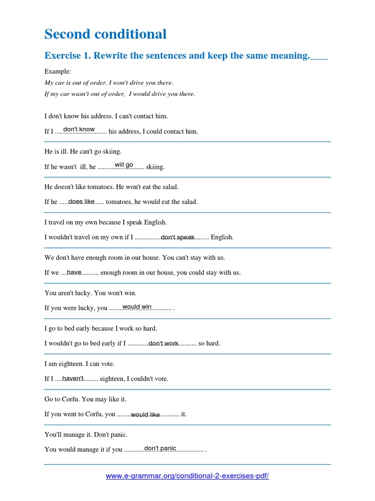 Second Conditional Exercise 1 Pdf Poetry