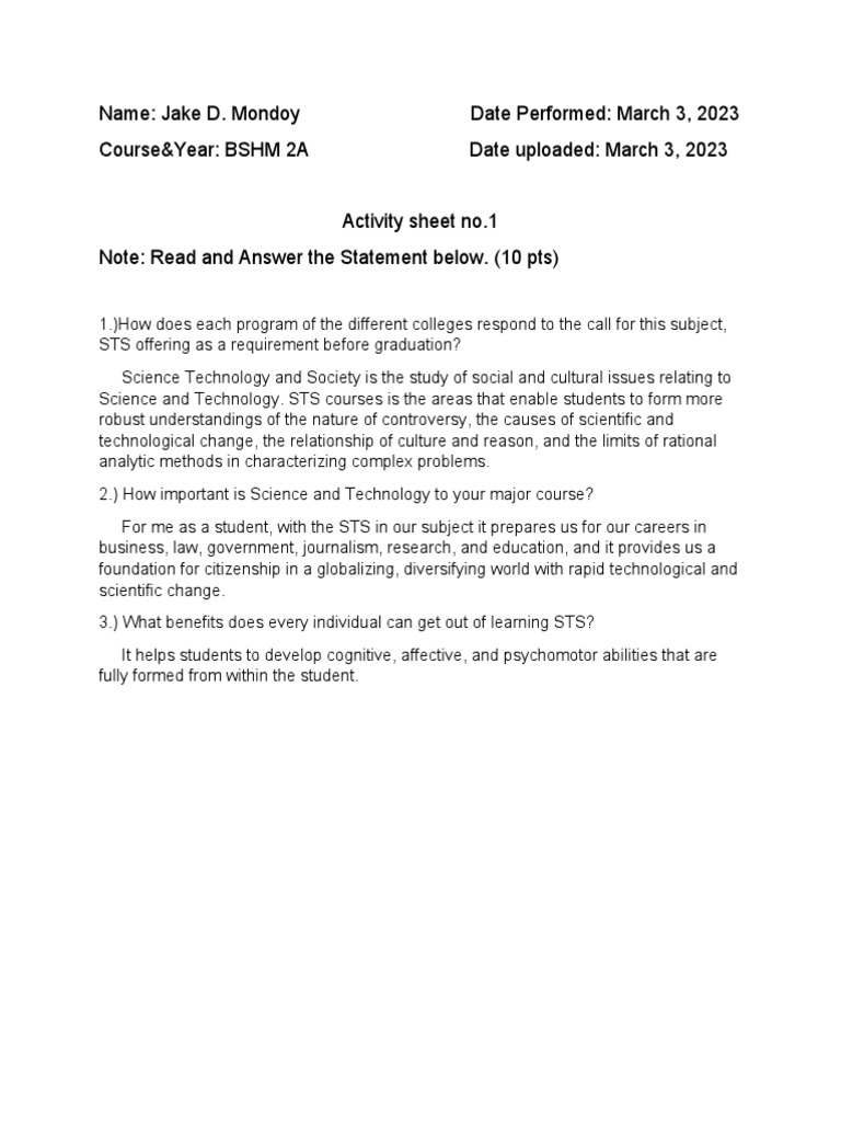 Importance of STS in Education | PDF