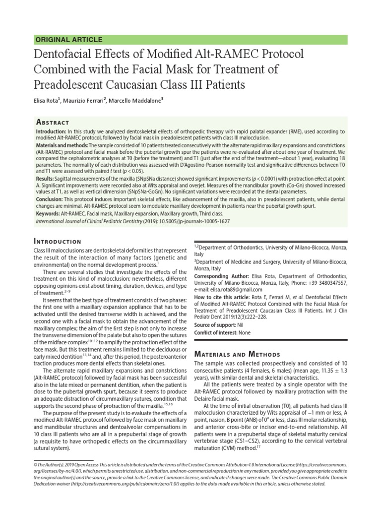 Dentofacial Effects of Modified Alt-RAMEC Protocol Combined With The ...
