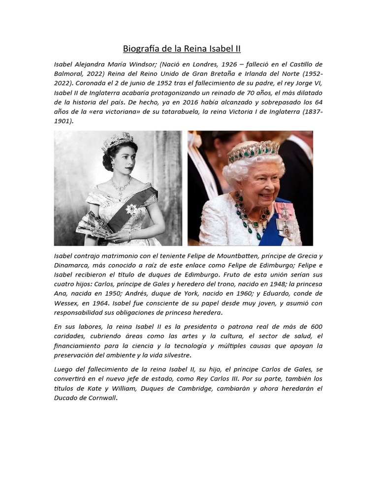 Biografía de La Reina Isabel II | PDF | Viajes y turismo