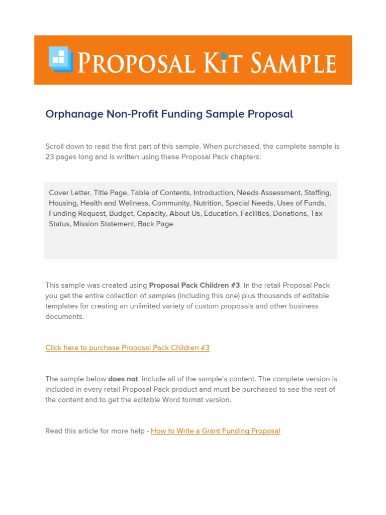 Orphanage Non Profit Funding Support Sample Proposal PDF | PDF ...