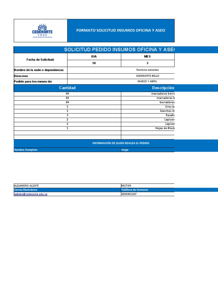 Formato Solicitud de Insumos | PDF