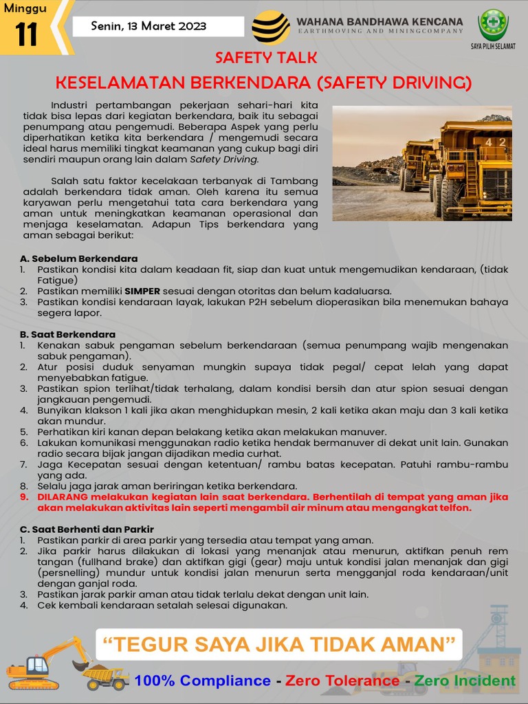 Materi Safety Talk 11 Tahun 2023 - Safety Driving | PDF
