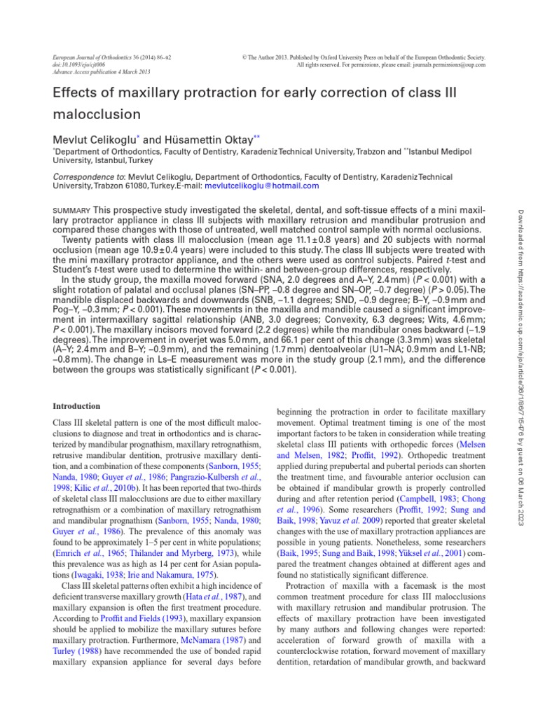 Effects of Maxillary Protraction For Early Correction of Class III | PDF | Orthodontics ...