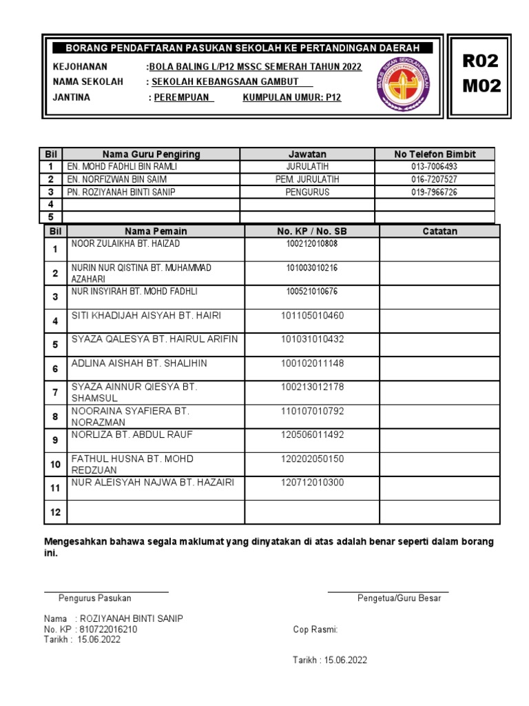 Borang Pendaftaran R02 M02 | PDF