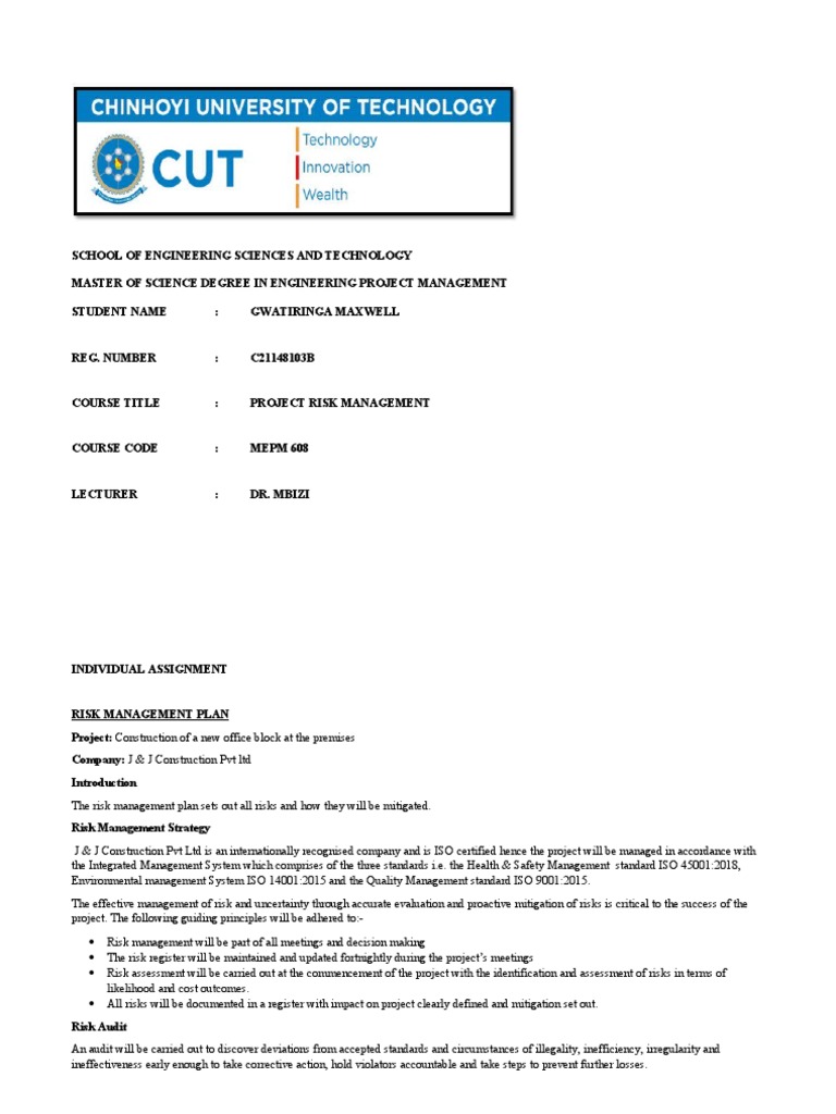 Project Risk Management | PDF | Occupational Safety And Health | Risk