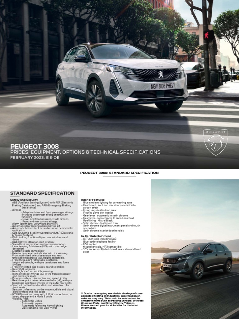 3008 Spec Sheet | PDF | Seat Belt | Anti Lock Braking System