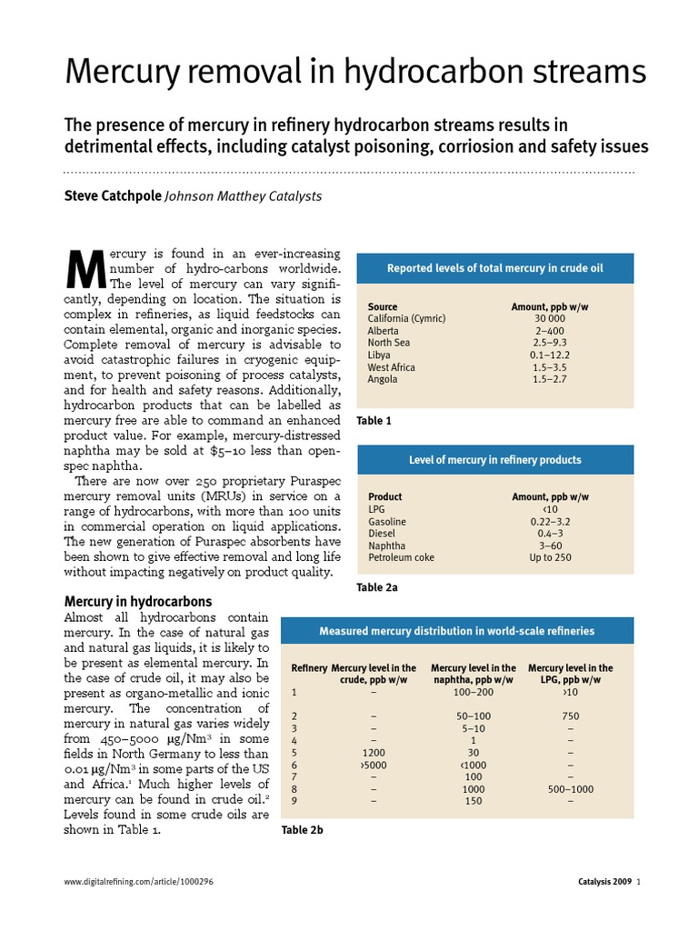 Mercury removal in hydrocarbon streams - JM Catalysts - PTQ article.pdf ...