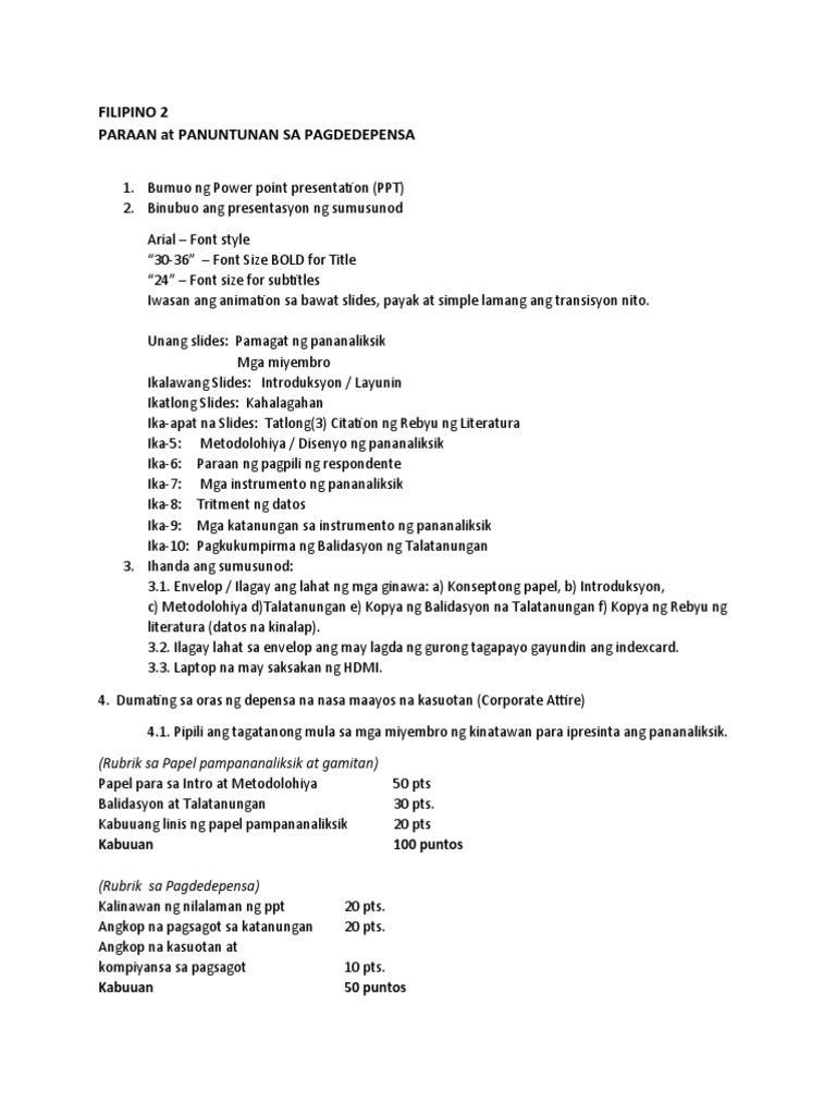 Filipino 2 Paraan at Panuntunan Sa Pagdedepensa | PDF