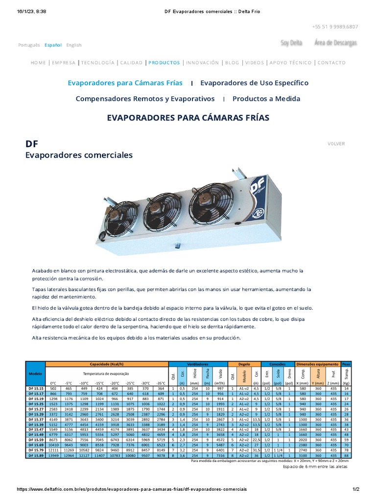 Evaporadores Comerciales Delta Frio | PDF | Ciencias fisicas