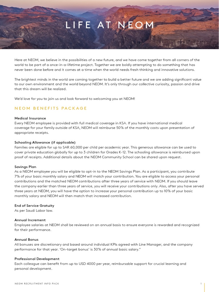 NEOM Recruitment Info Pack | PDF | Salary | Economies