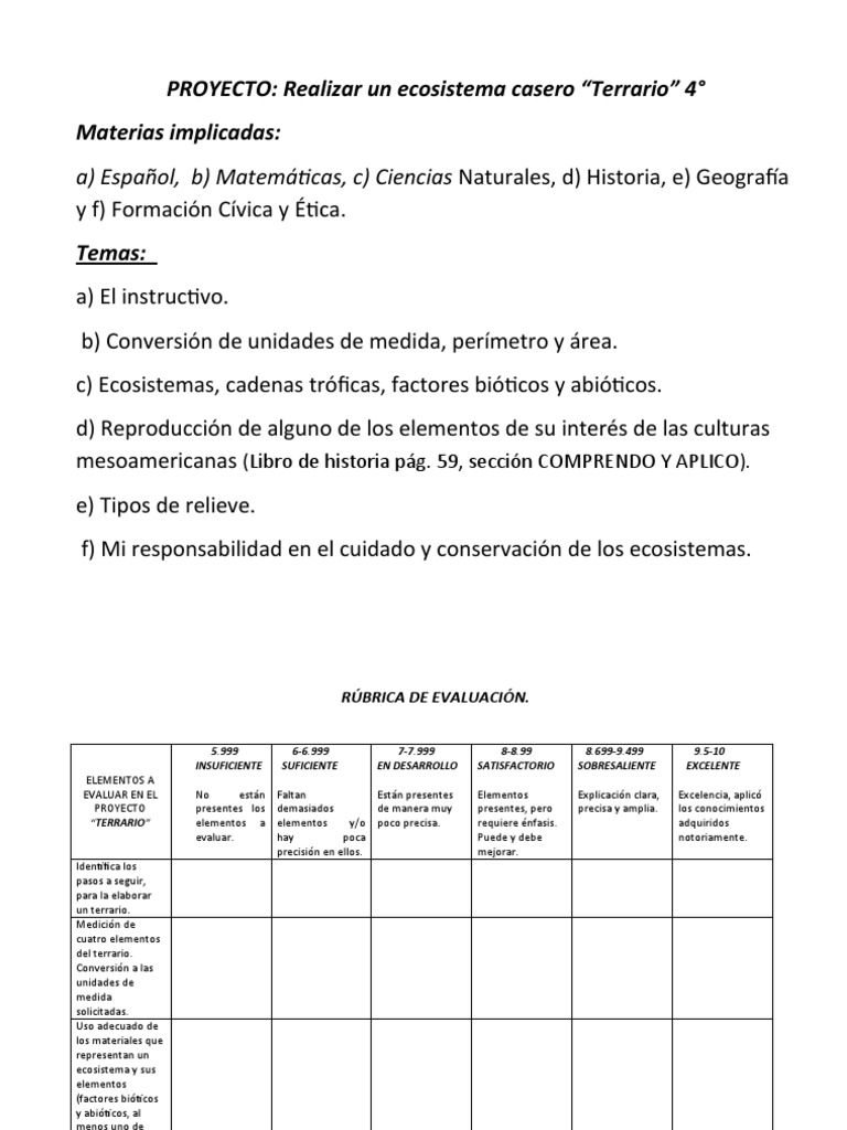 Proyecto Terrario Escolar 4° Grado | PDF | Ecosistema | Ciencias de la ...