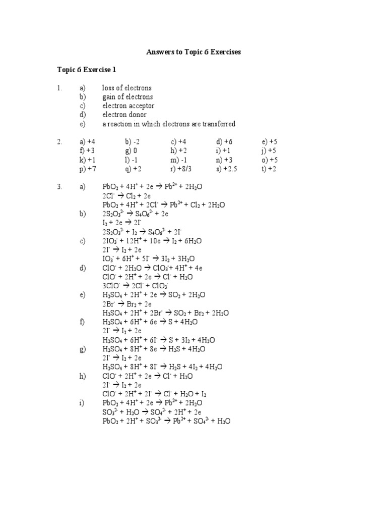 Topic 6 Answers To Exercises | PDF | Chlorine | Calcium