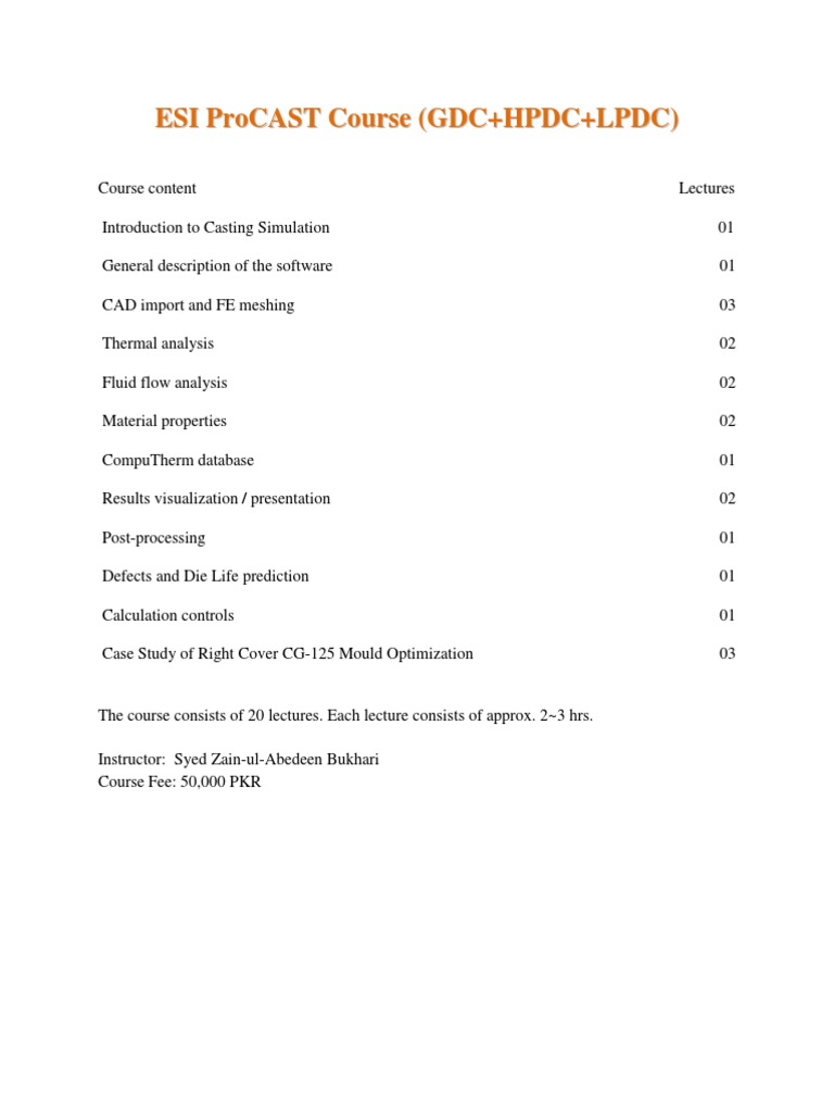 ESI ProCAST Course | PDF