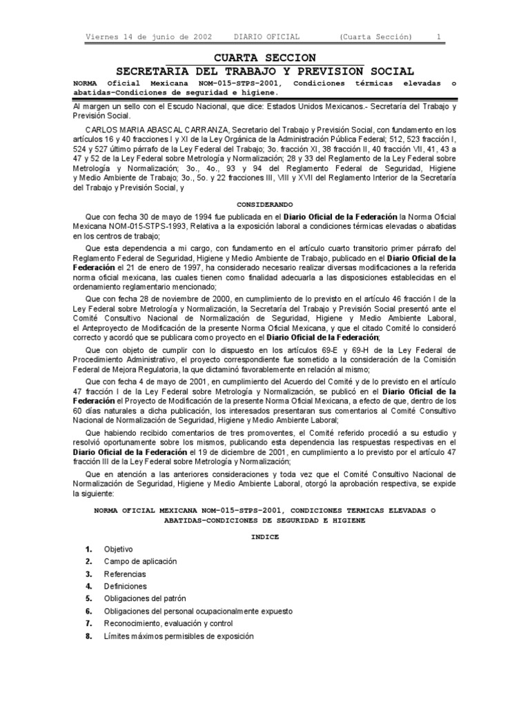 Nom 015 STPS | PDF | Temperatura | Calor