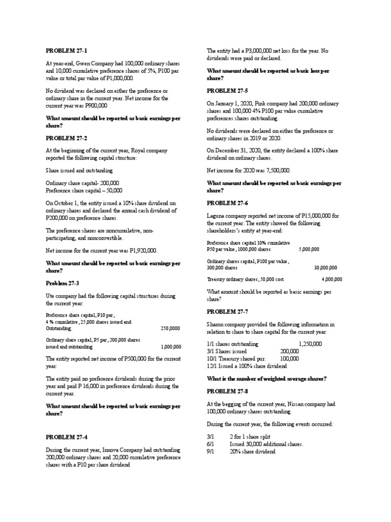 Problem 27 | PDF | Preferred Stock | Dividend